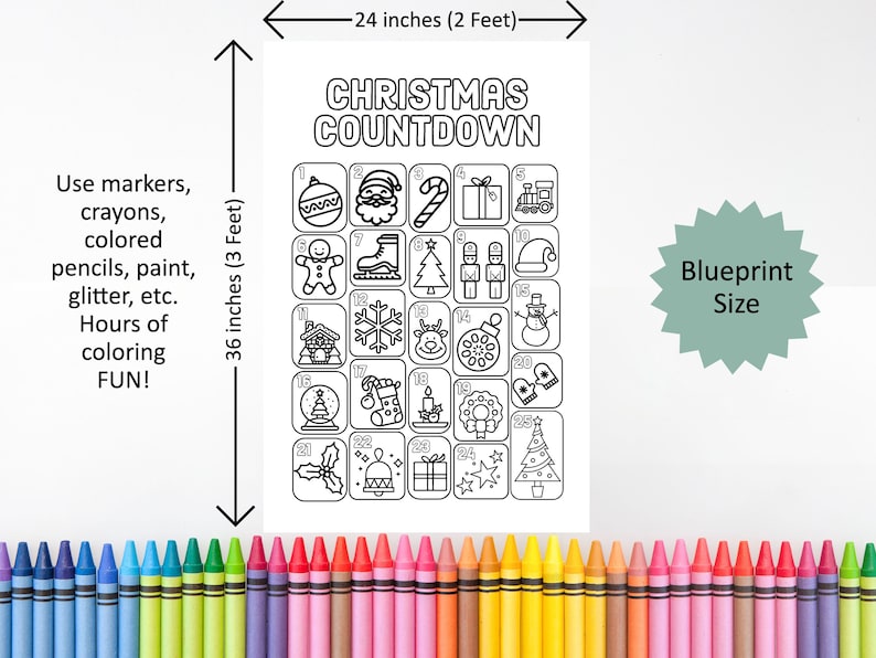 CHRISTMAS Countdown Giant Coloring Page, Christmas Poster, Happy ...