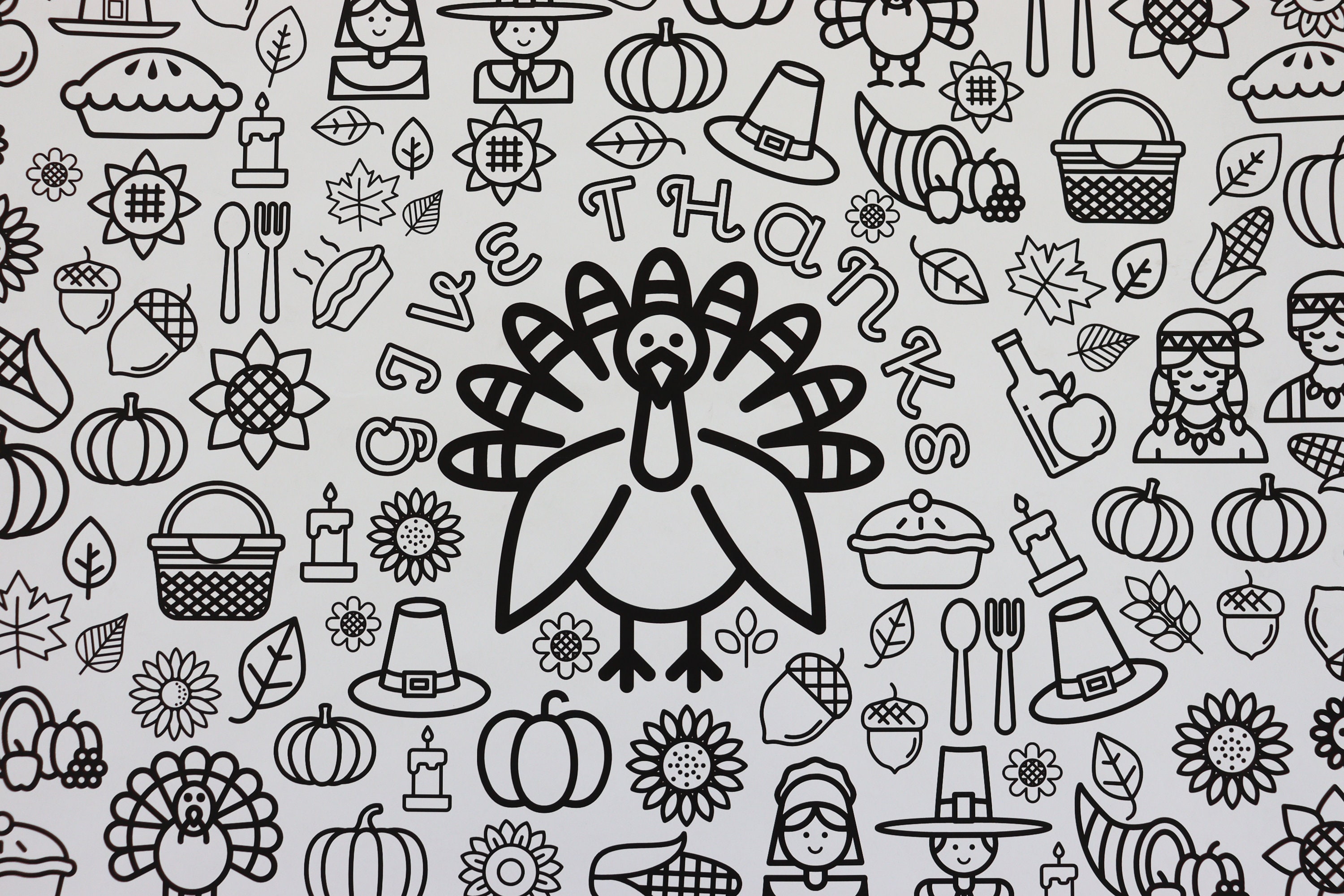 GIANT THANKSGIVING Coloring Page, Thanksgiving Poster, Thankful, Kids ...