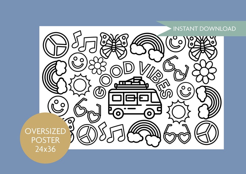 Good Vibes Themed Coloring Page, Giant Coloring Page, Groovy Coloring ...