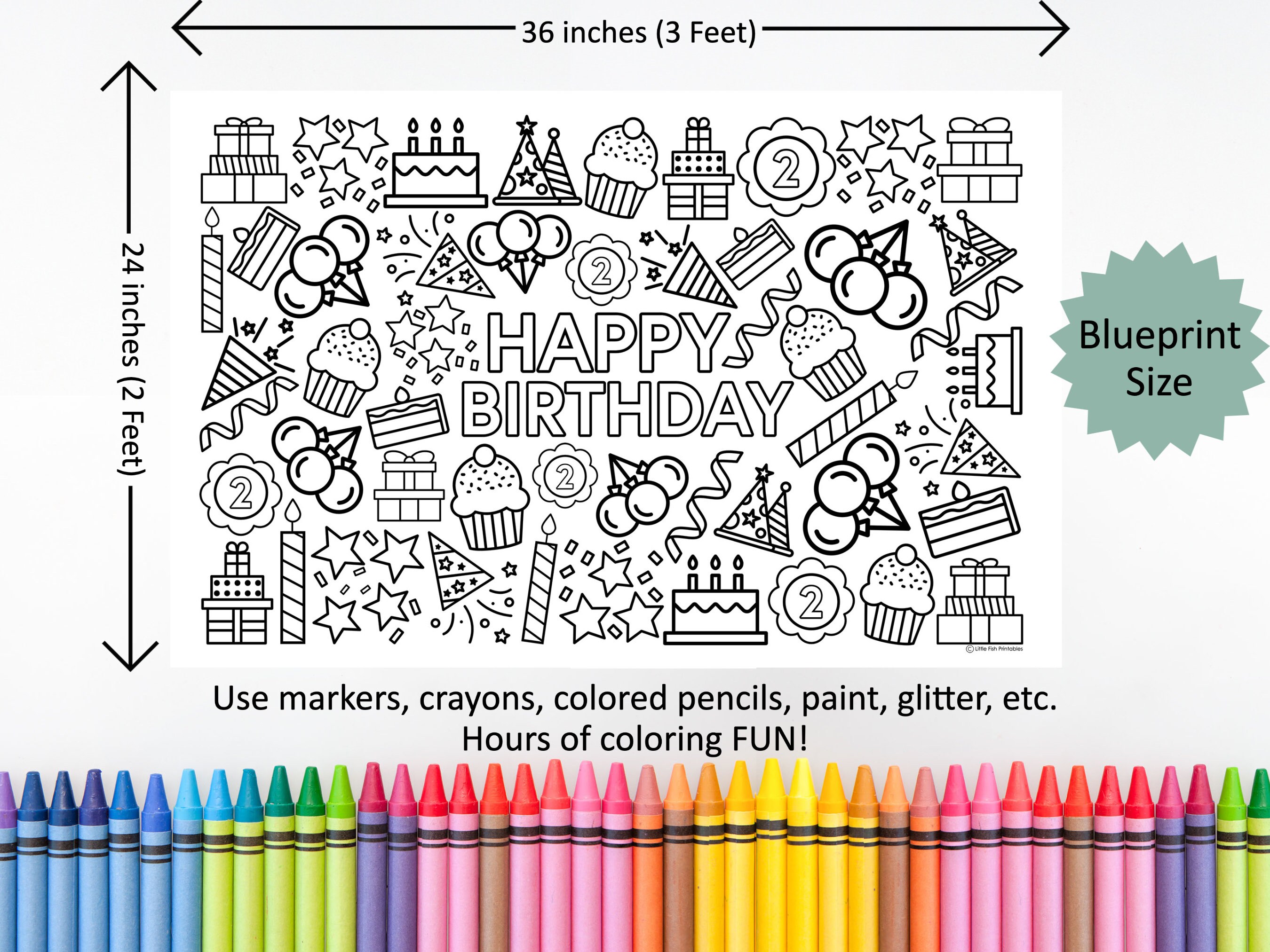 KIDS BIRTHDAY Giant Coloring Page, Birthday Coloring Poster, Birthday ...