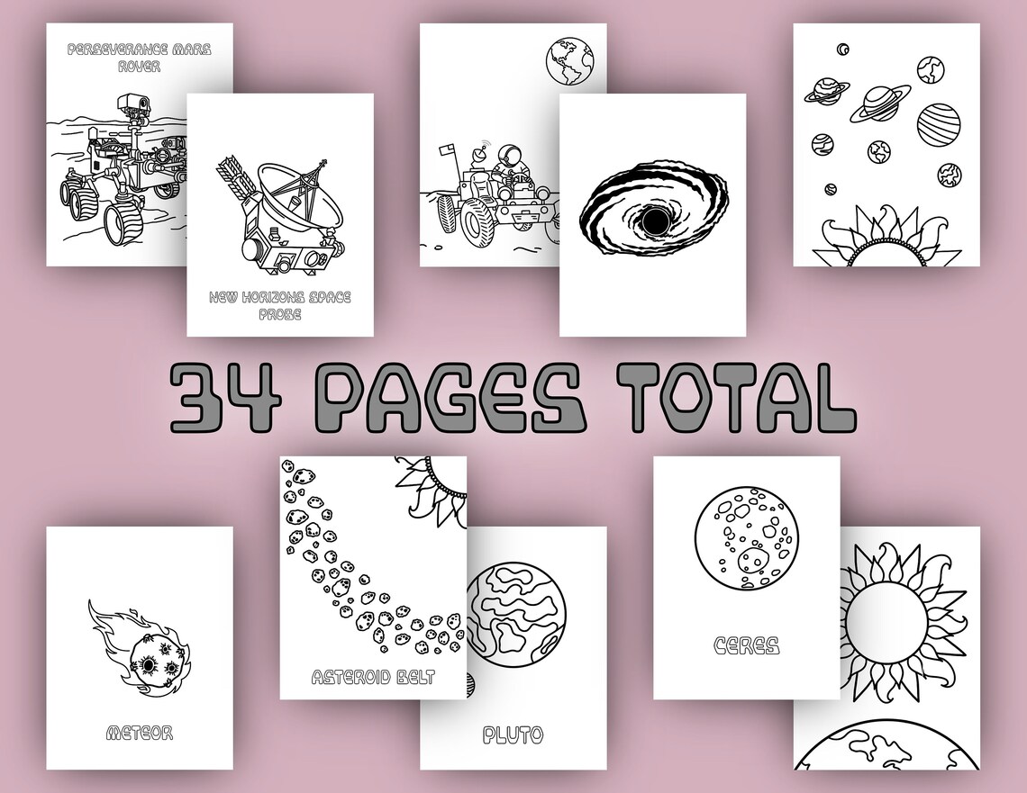Outer Space Coloring Pages | Astronomy & Science | 34 Page Instant PDF ...