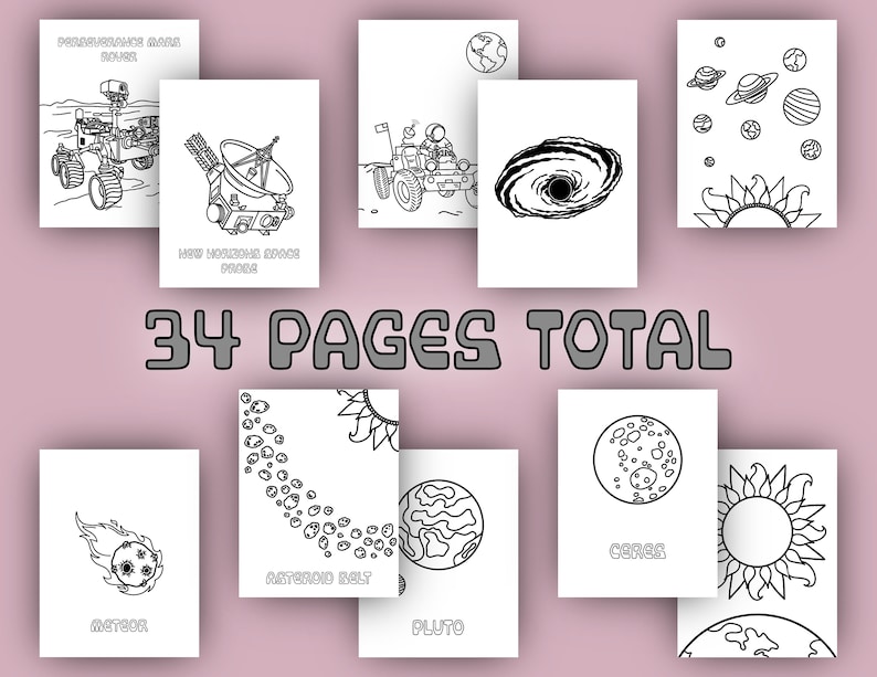 Outer Space Coloring Pages | Astronomy & Science | 34 Page Instant PDF ...