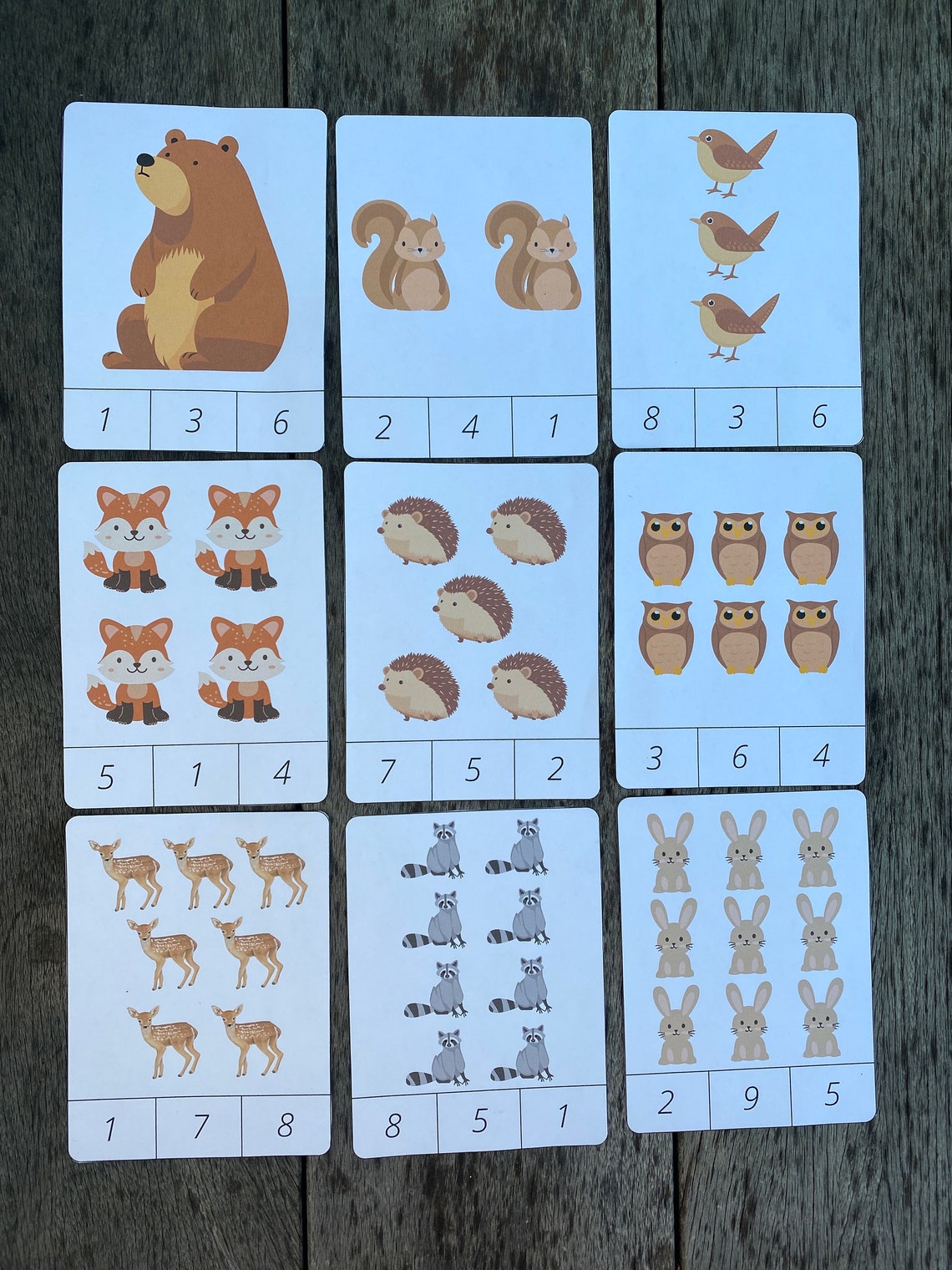 Woodland Animal Number Cards 1-9: Montessori Counting (digital Download ...