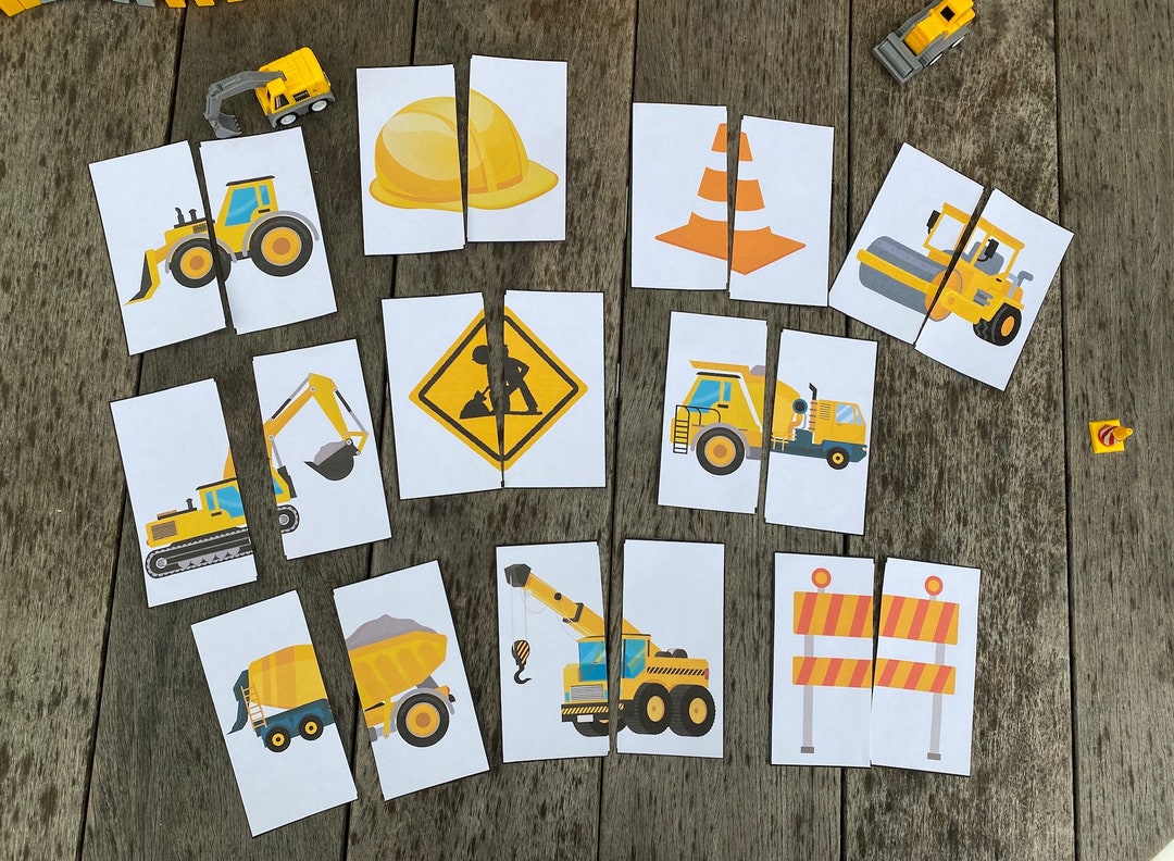 Printable Matching Halves Activity - Construction Theme, Montessori ...