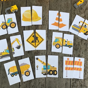 Printable Matching Halves Activity - Construction Theme, Montessori ...
