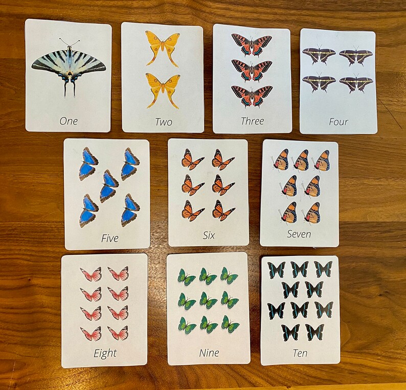 Printable Number Cards 1-10, Butterflies, Learn to Count, Montessori ...