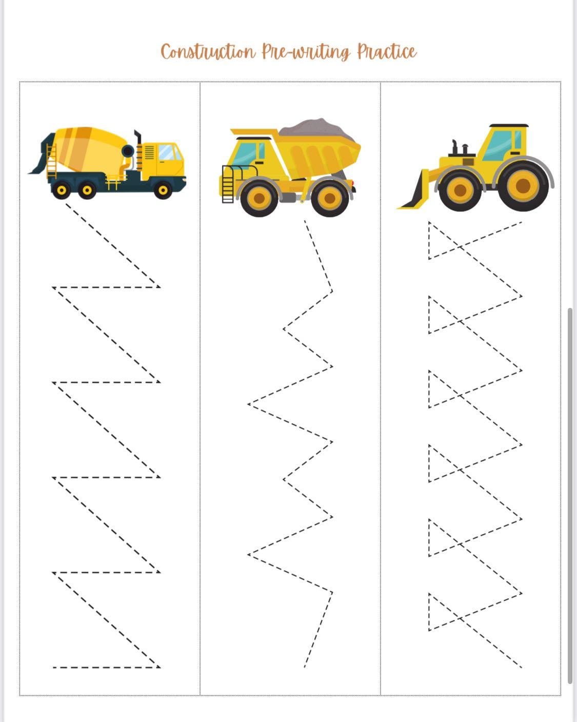 Printable Pre-writing Worksheet - Construction, Montessori Materials ...