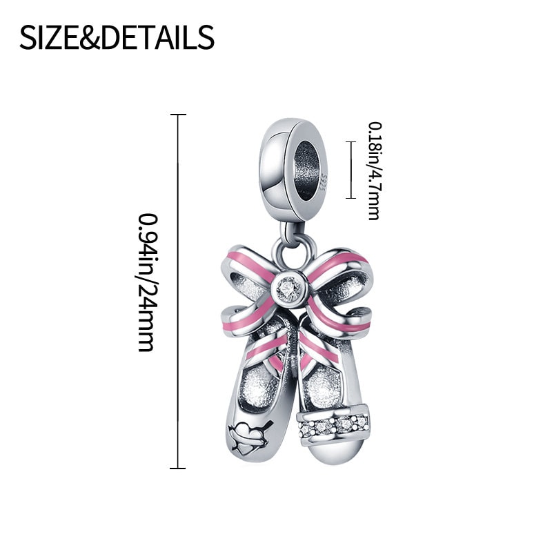 Ballerina Ballet Shoes Dangle Charm W/ Enamel & CZ Fits All Bracelets ...