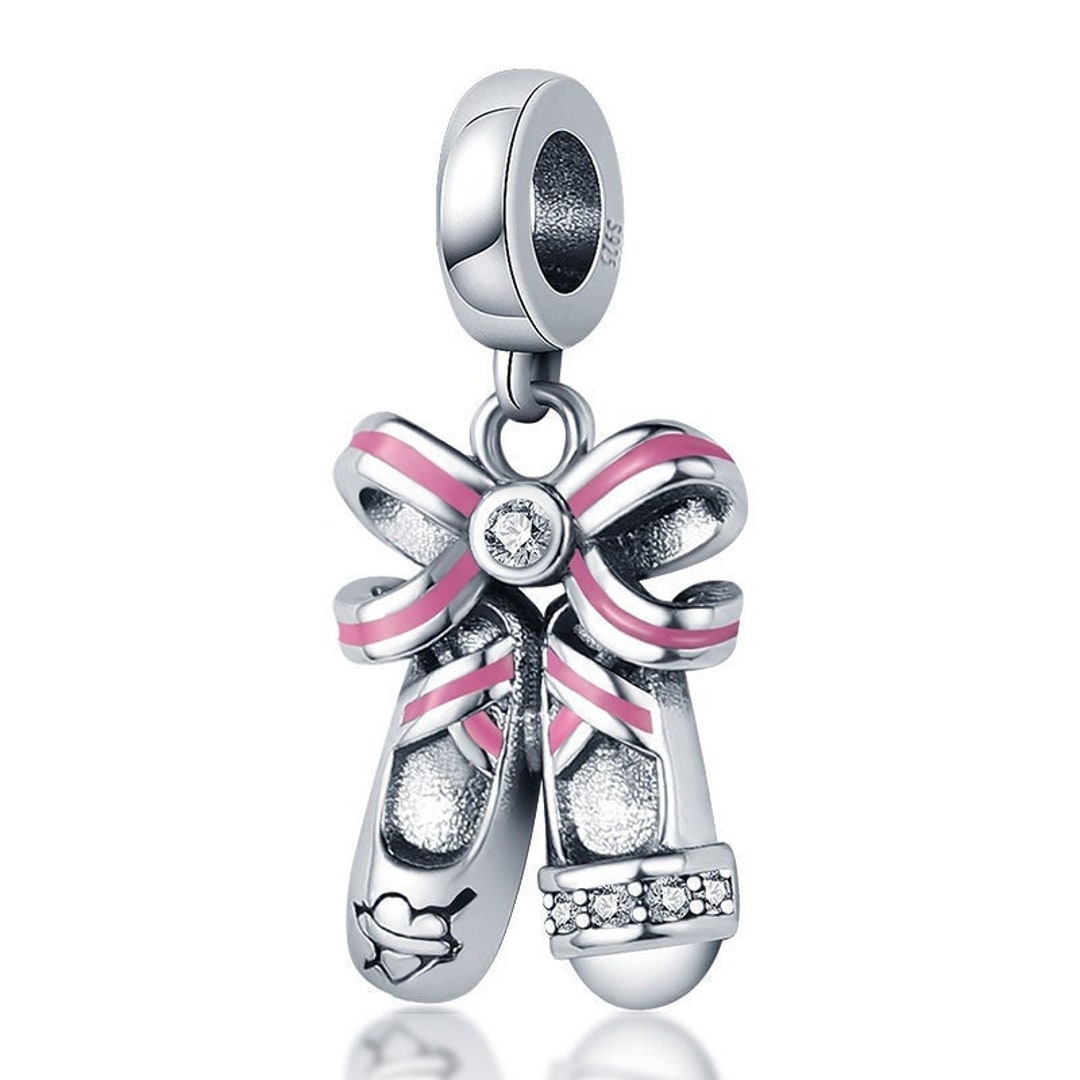 Ballerina Ballet Shoes Dangle Charm W/ Enamel & CZ Fits All Bracelets ...