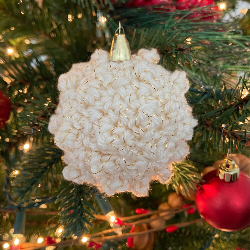 White & Gold Crochet Christmas Snowball Ornament Balls Knit Yarn ...