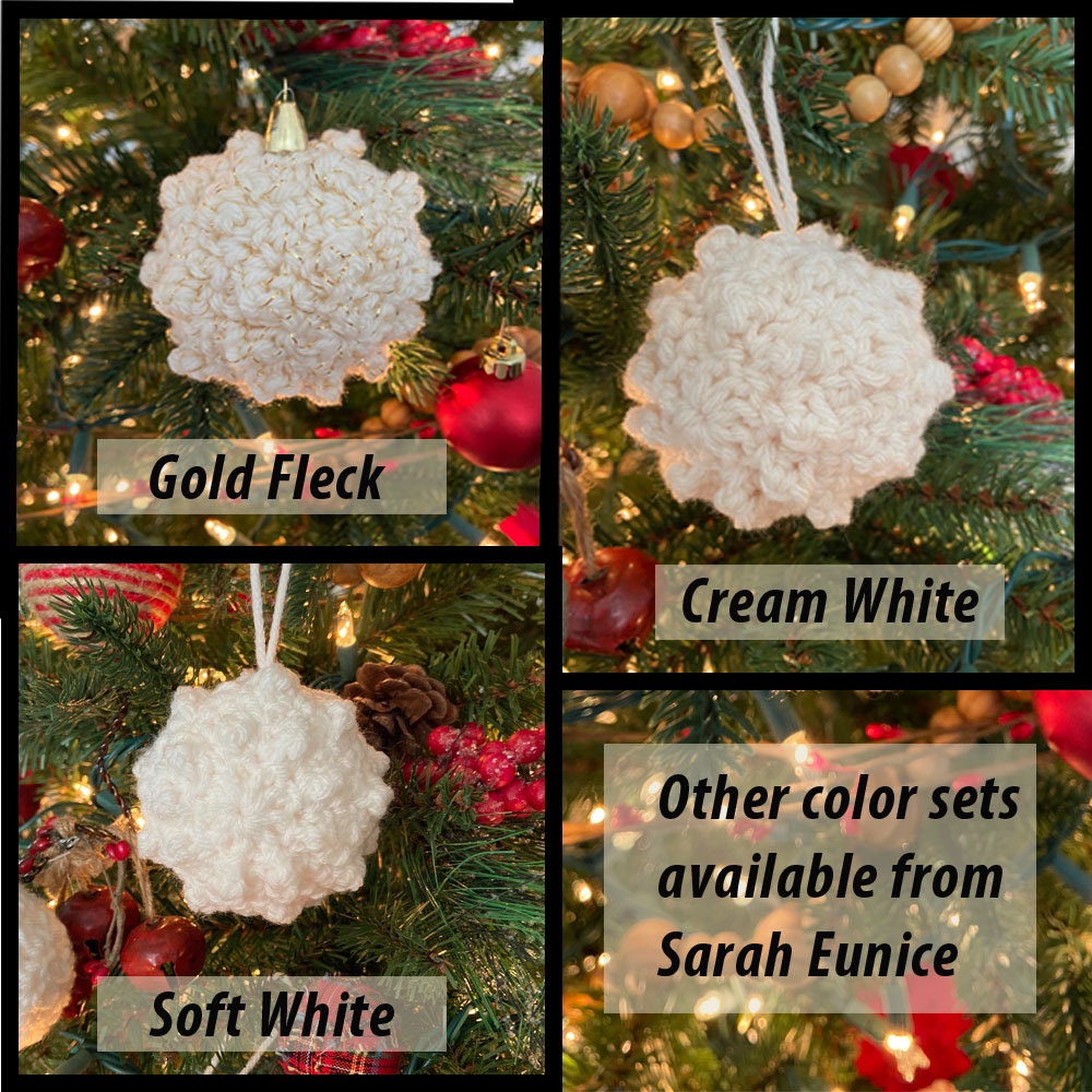 White & Gold Crochet Christmas Snowball Ornament Balls Knit Yarn ...