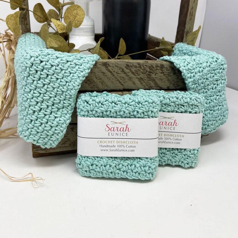 Seafoam Blue Crochet Dish Cloths Handmade | 100% Cotton | Farmhouse ...