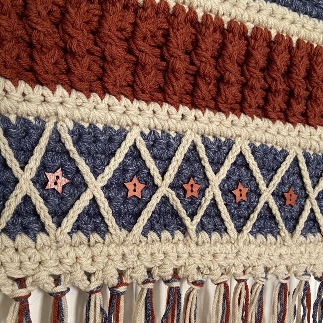 Americana Crochet Wall Hanging 16" X 27" | Macrame Style Mid-century ...