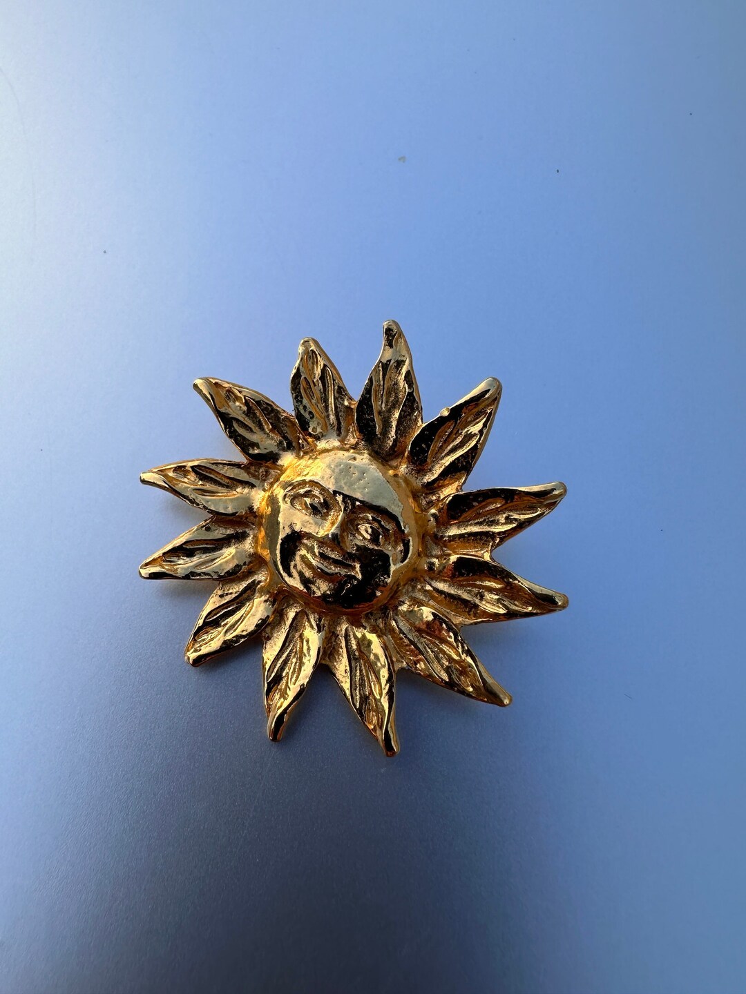 French 90s Gold-plated Sun Vintage Brooch Pin - Etsy