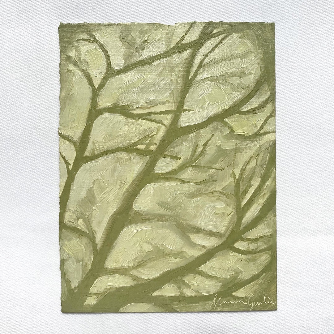 Original Oil Painting on Paper | Tree Branches Shadows | Green Artwork ...
