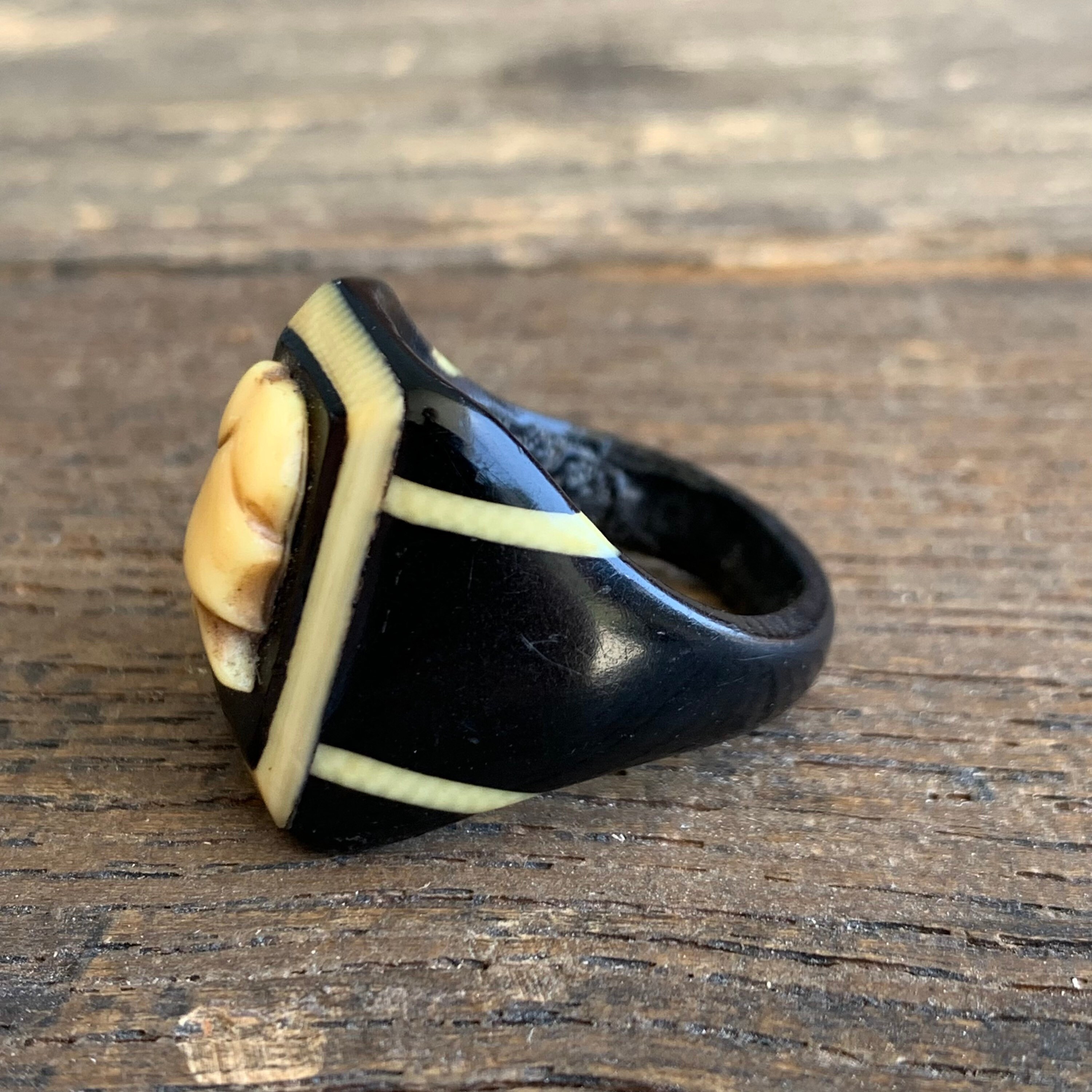 Vintage Bakelite Lucite Early Plastic Cameo Prison Mens Ring - Trench ...