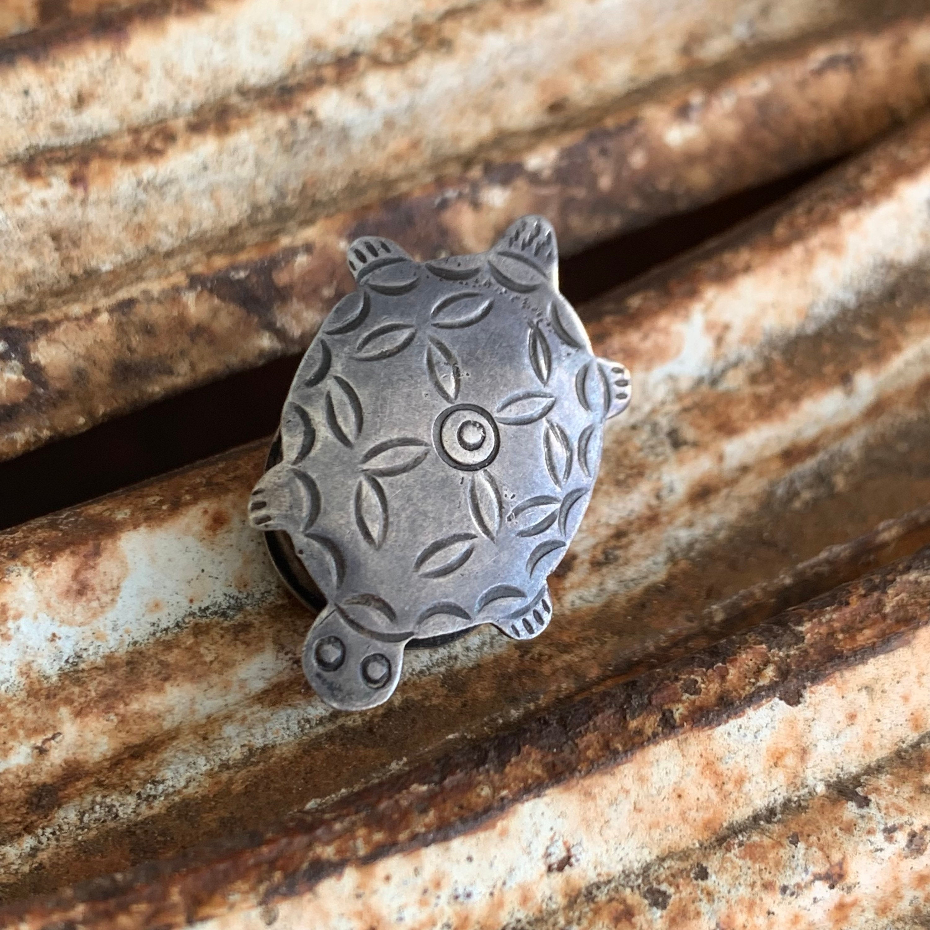 Rare 1940s Awa Tsireh Signed Solid Silver Turtle Pill Poison Box Garden ...
