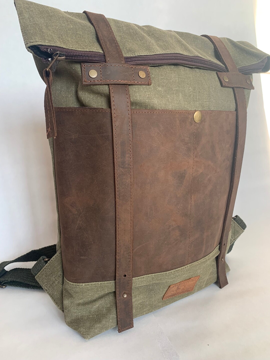 Handcrafted Retro Canvas and Leather Backpack - Unisex Fashion ...