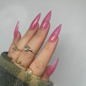Silver and Pink Color Shifting Nails | Pink Press on Nails | Glitter ...