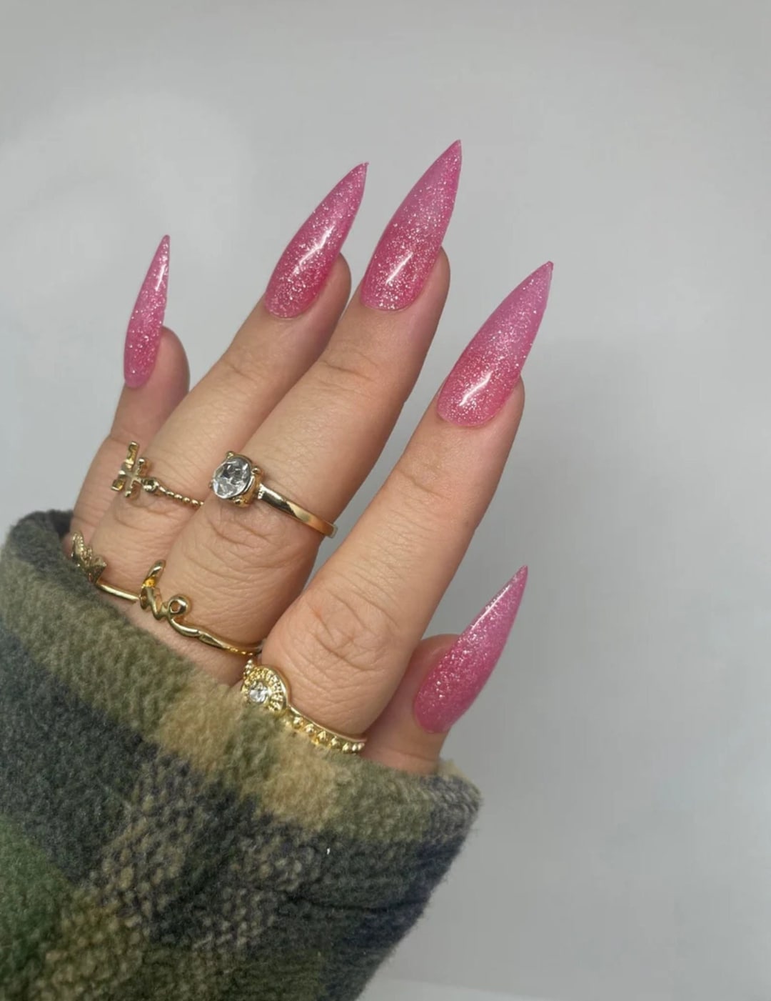 Silver and Pink Color Shifting Nails | Pink Press on Nails | Glitter ...