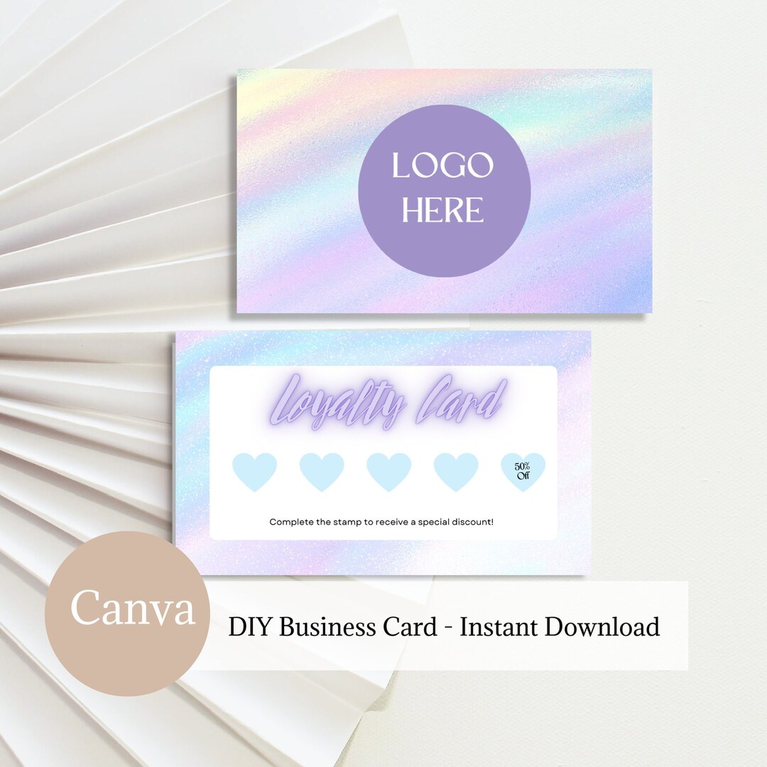Loyalty Card Template, Purple and Blue Pastel Sparkle Loyalty Card ...