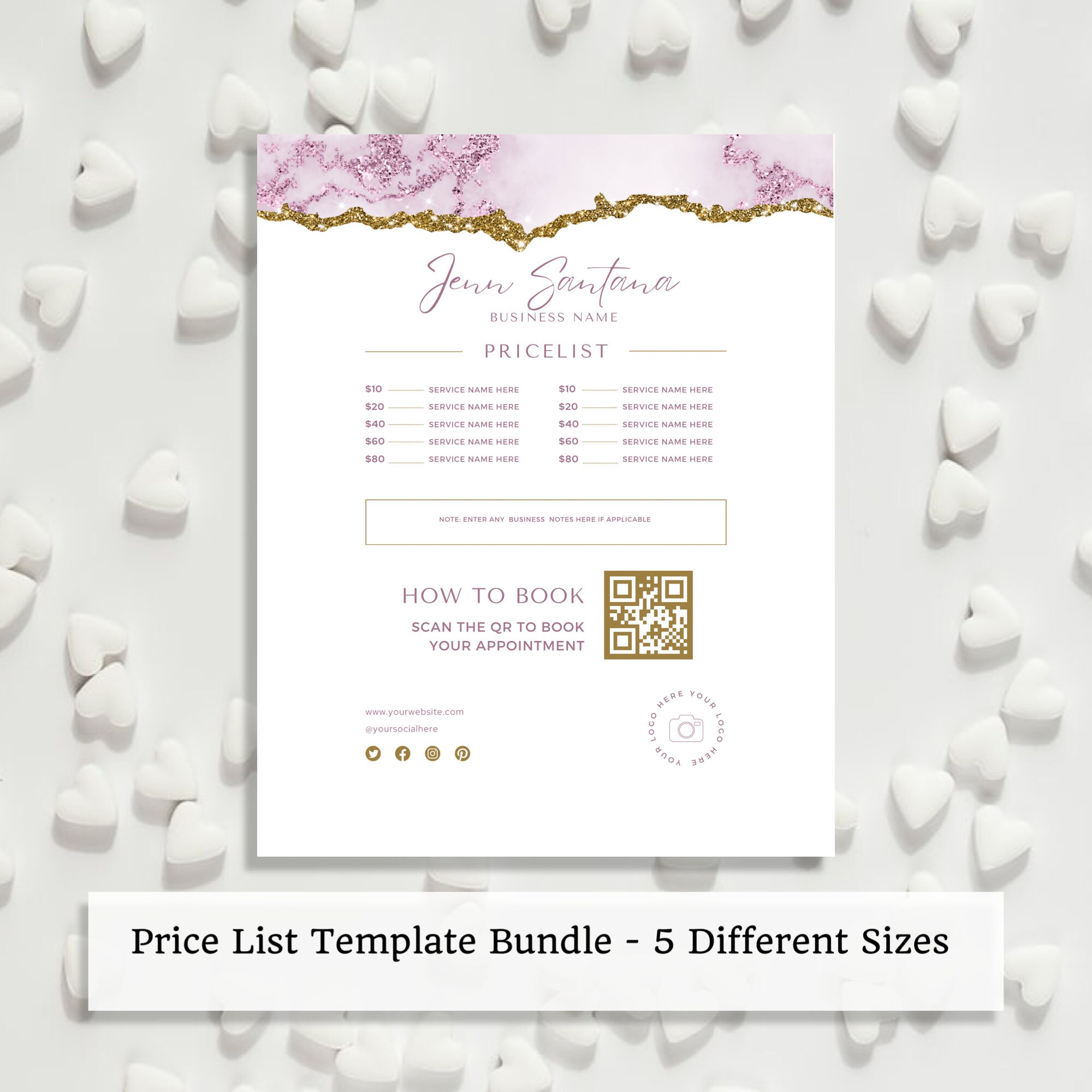 Editable Price List Template Bundle Purple Marble Agate - Etsy