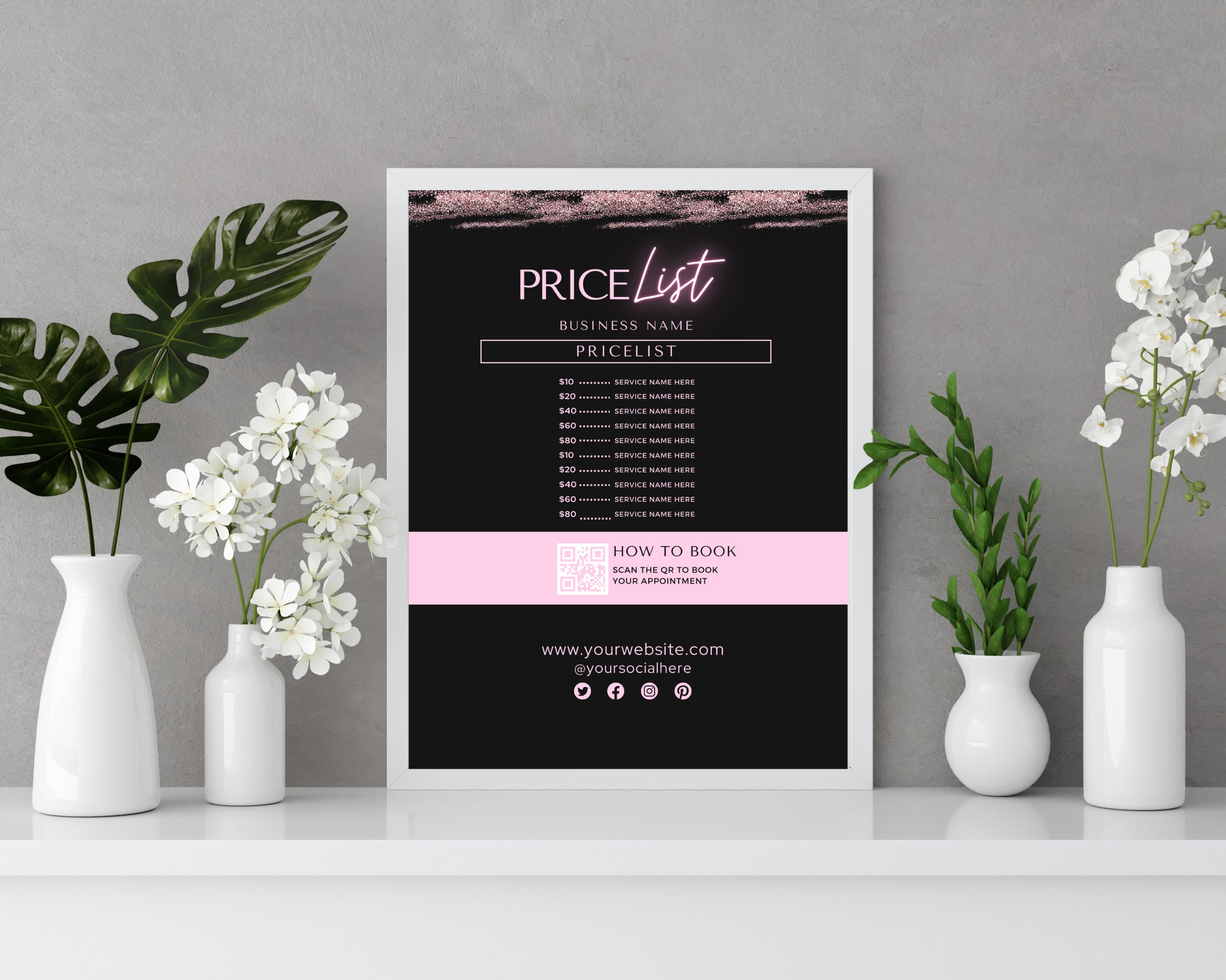 Editable Price List Template Bundle Pink Neon and Black Price - Etsy