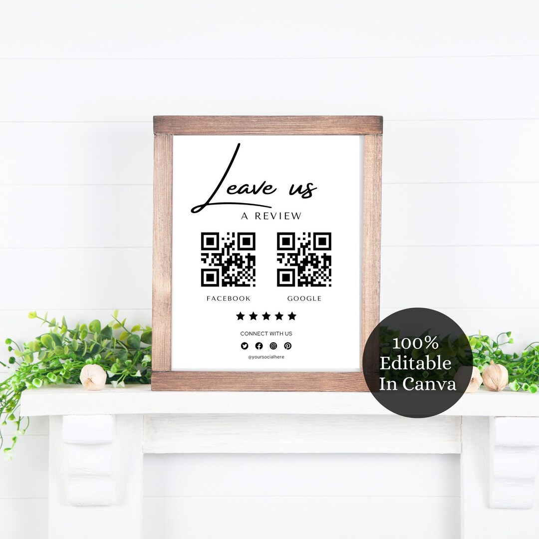 Editable Minimalist Leave Us A Review Template Sign Social - Etsy