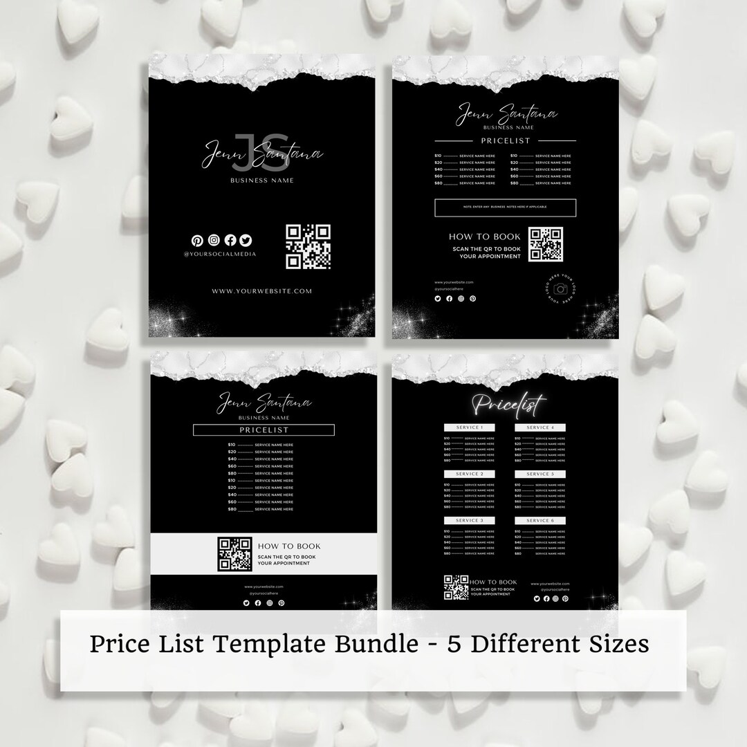 Editable Price List Template Black and Silver Glam Price List - Etsy ...