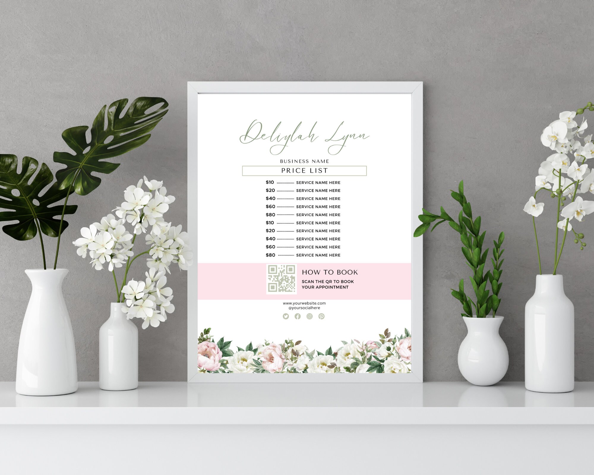 Editable Price List Template Bundle Pink Green Floral Price - Etsy
