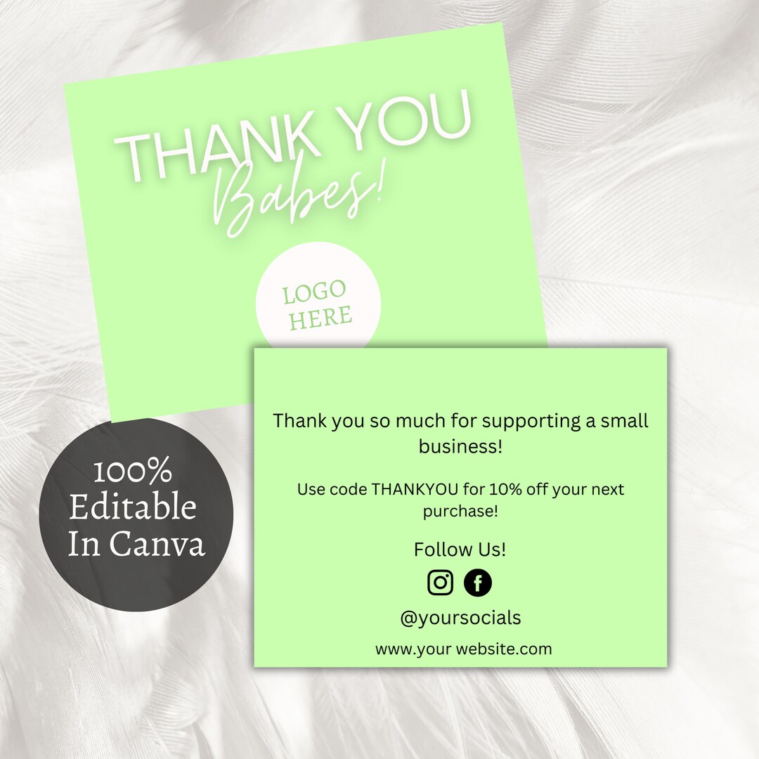Small Business Editable Thank You Card, Customizable Thank You Insert ...