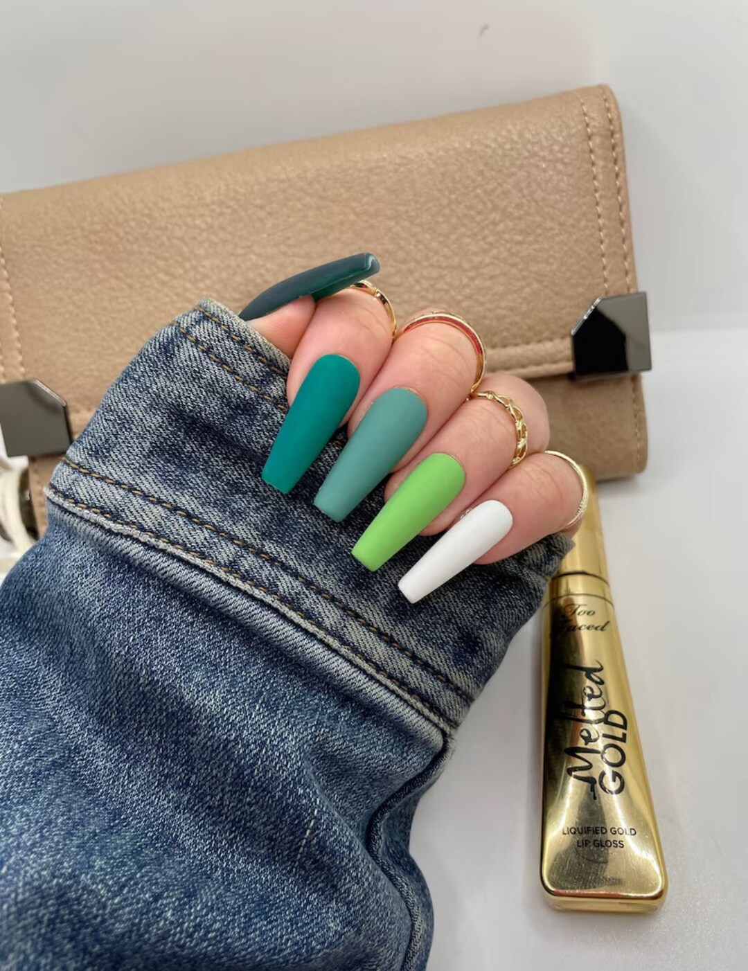 Green Gradient Nails, Press on Nails, Glue on Nails, Press Ons, Green ...
