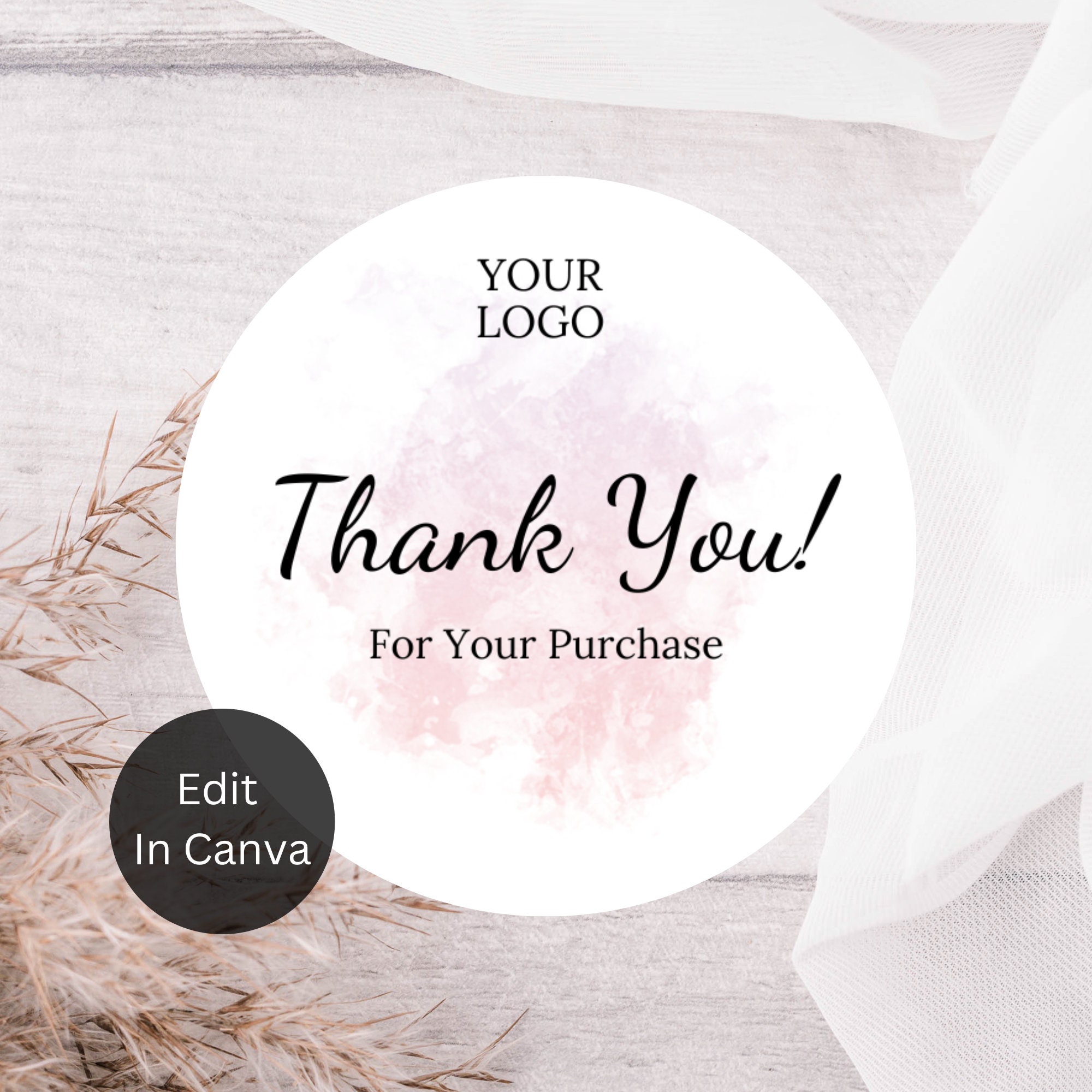 Editable Pink Marble Thank You Labels, Small Business Labels, Custom ...