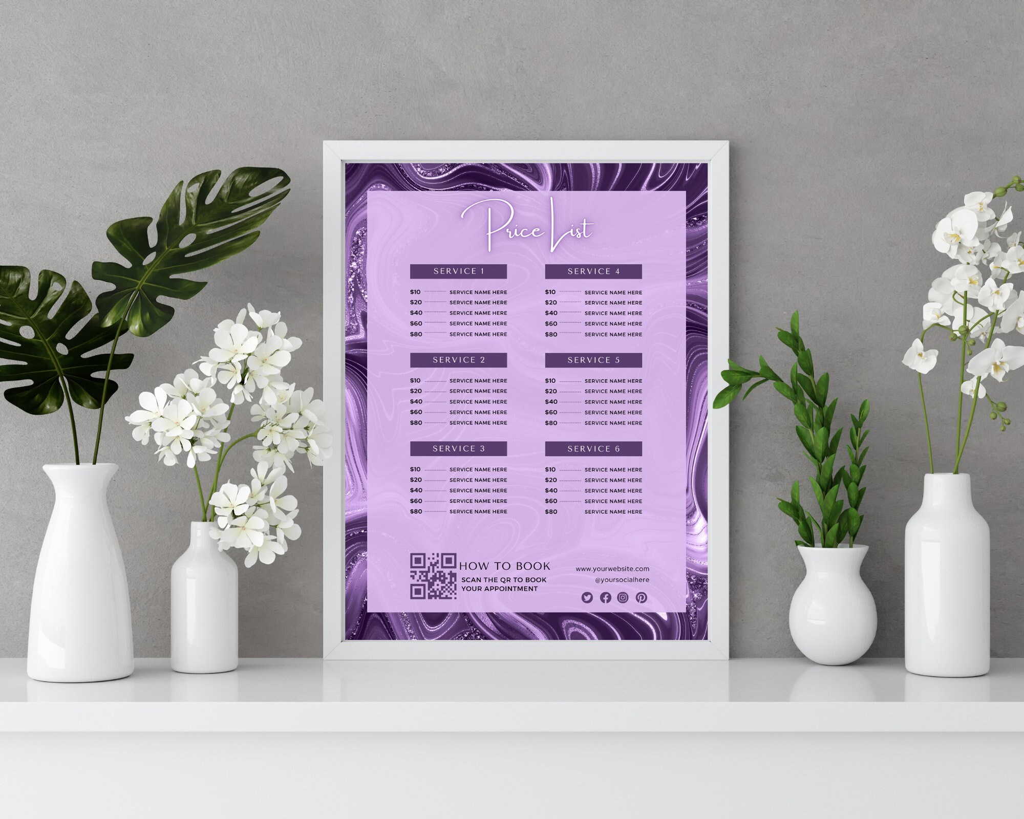 Editable Price List Template Bundle Purple Marble Glitter - Etsy Australia