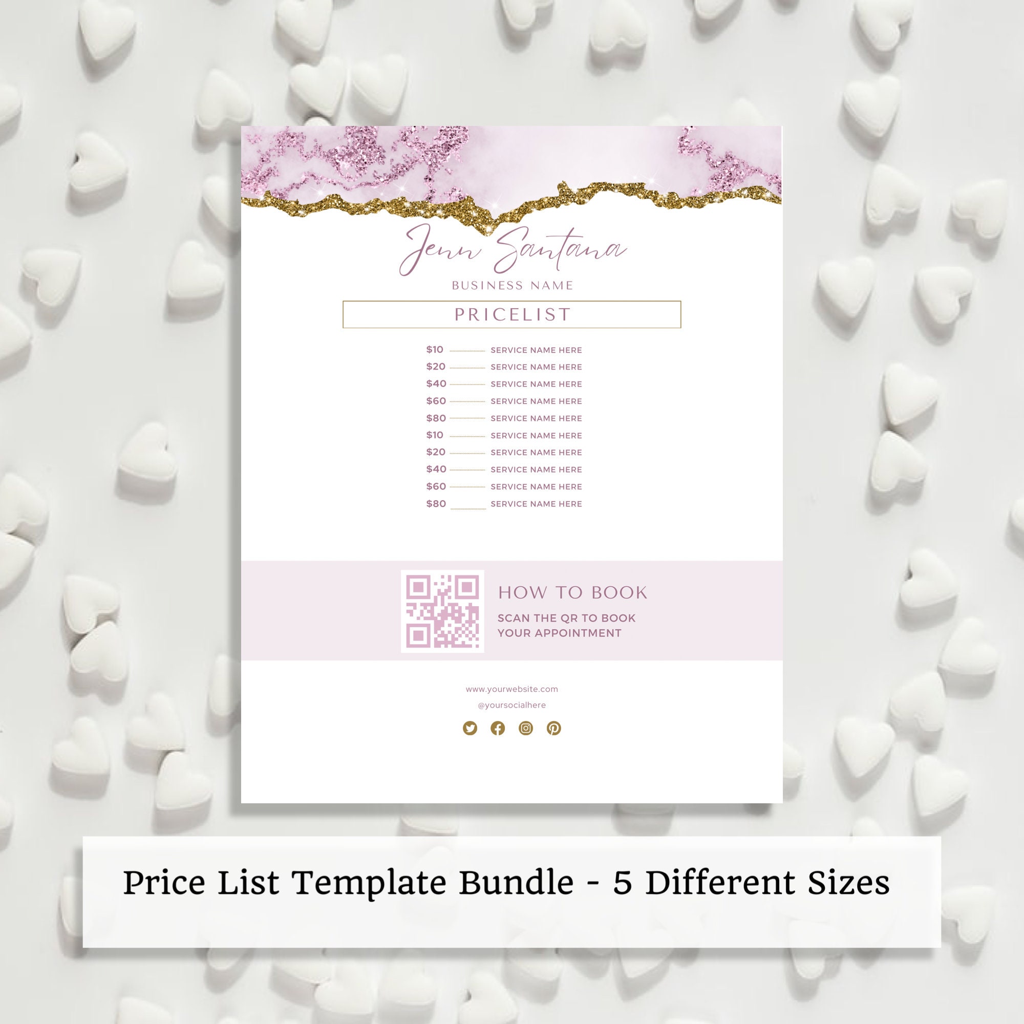 Editable Price List Template Bundle Purple Marble Agate - Etsy