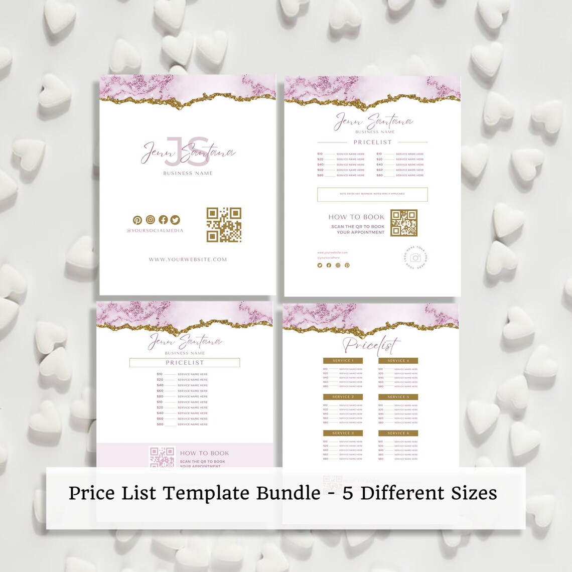 Editable Price List Template Bundle Purple Marble Agate - Etsy