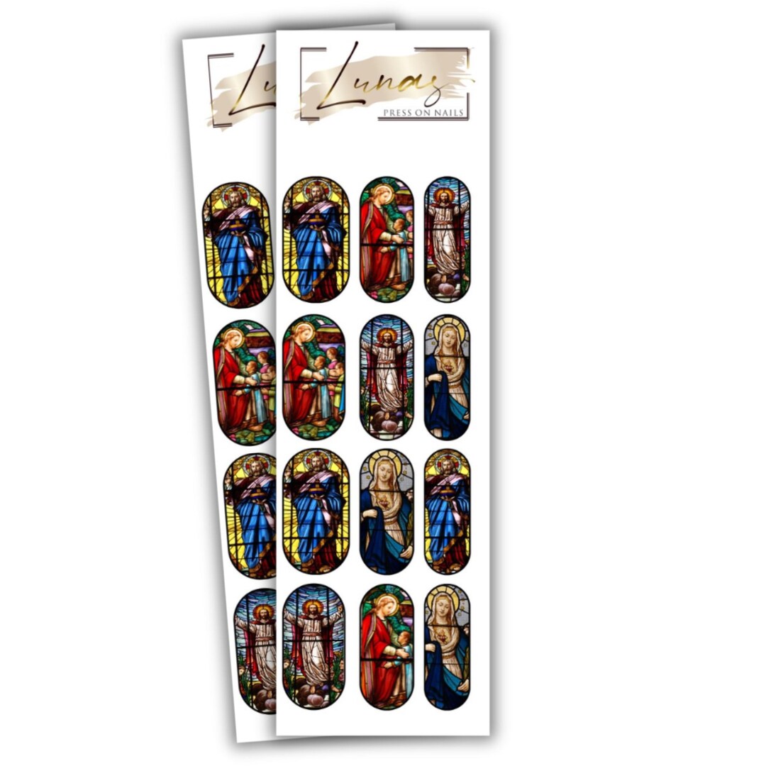 Waterslide Nail Decals, Stained Glass Nail Decals, Jesus Virgin Mary ...