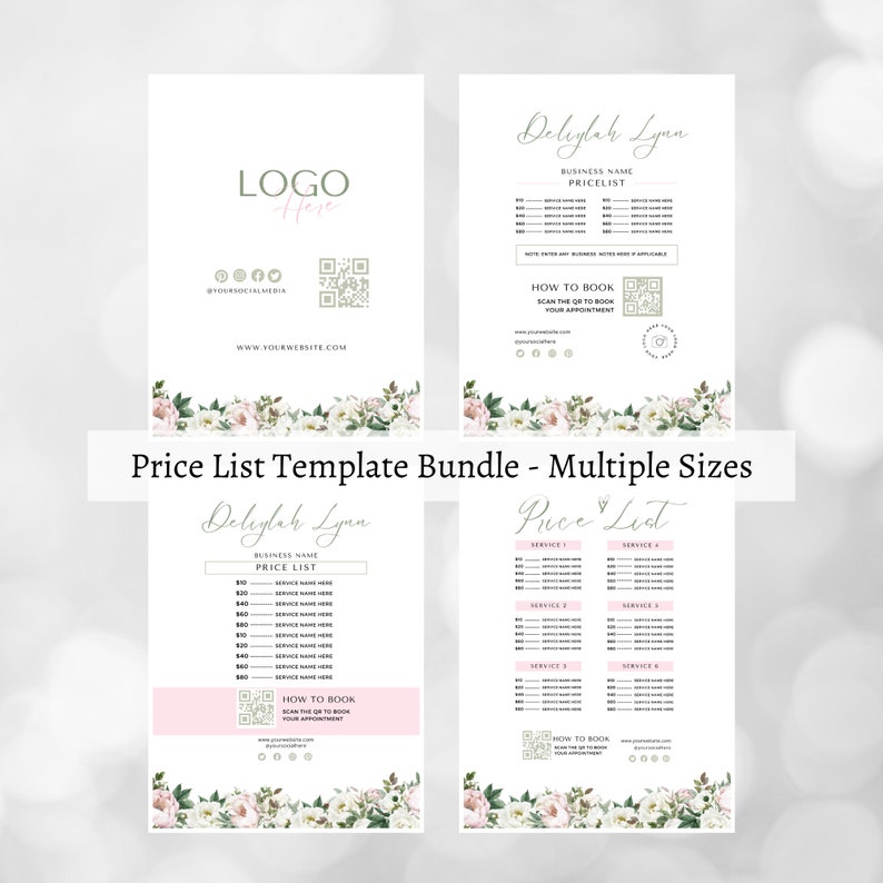 Editable Price List Template Bundle Pink Green Floral Price - Etsy