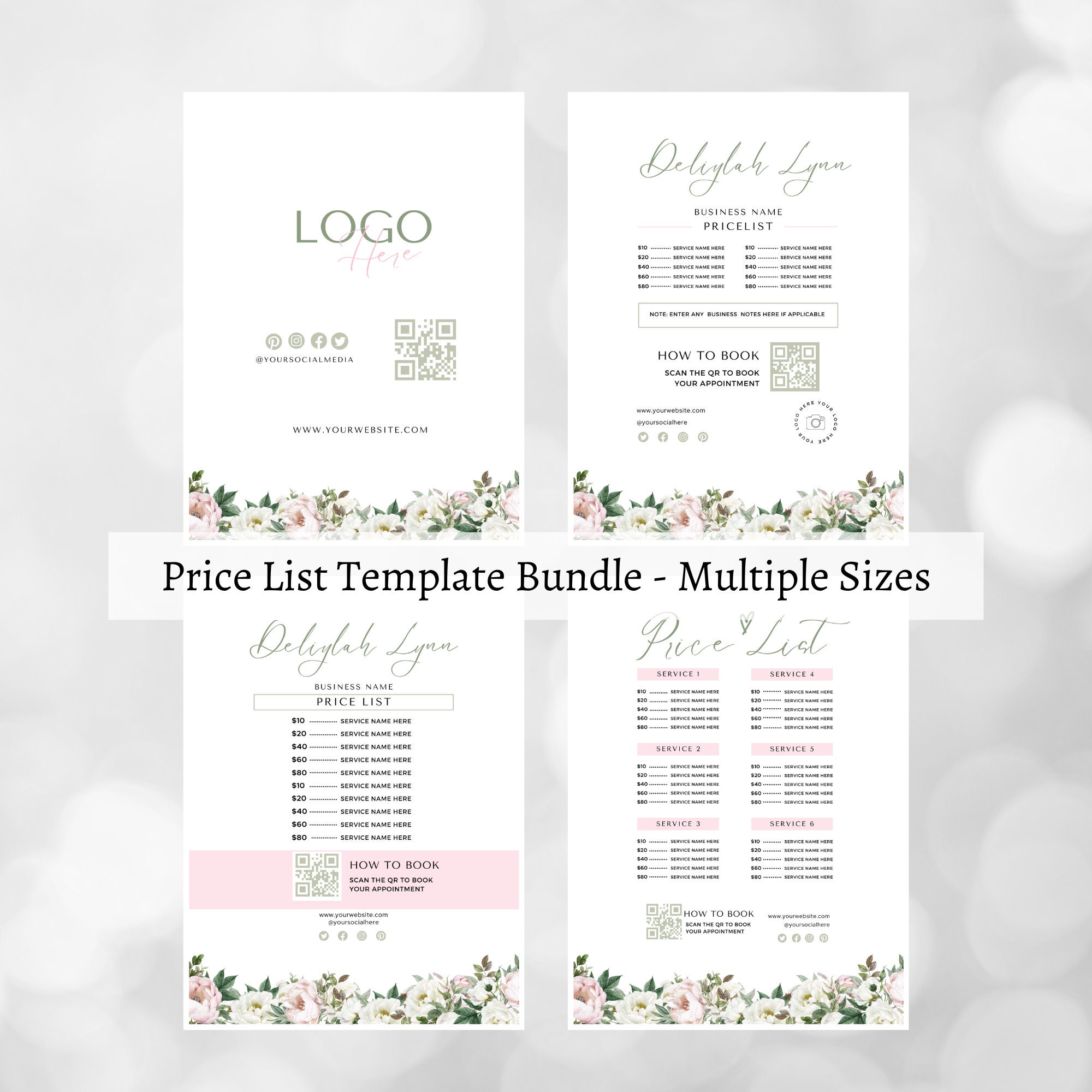 Editable Price List Template Bundle Pink Green Floral Price - Etsy