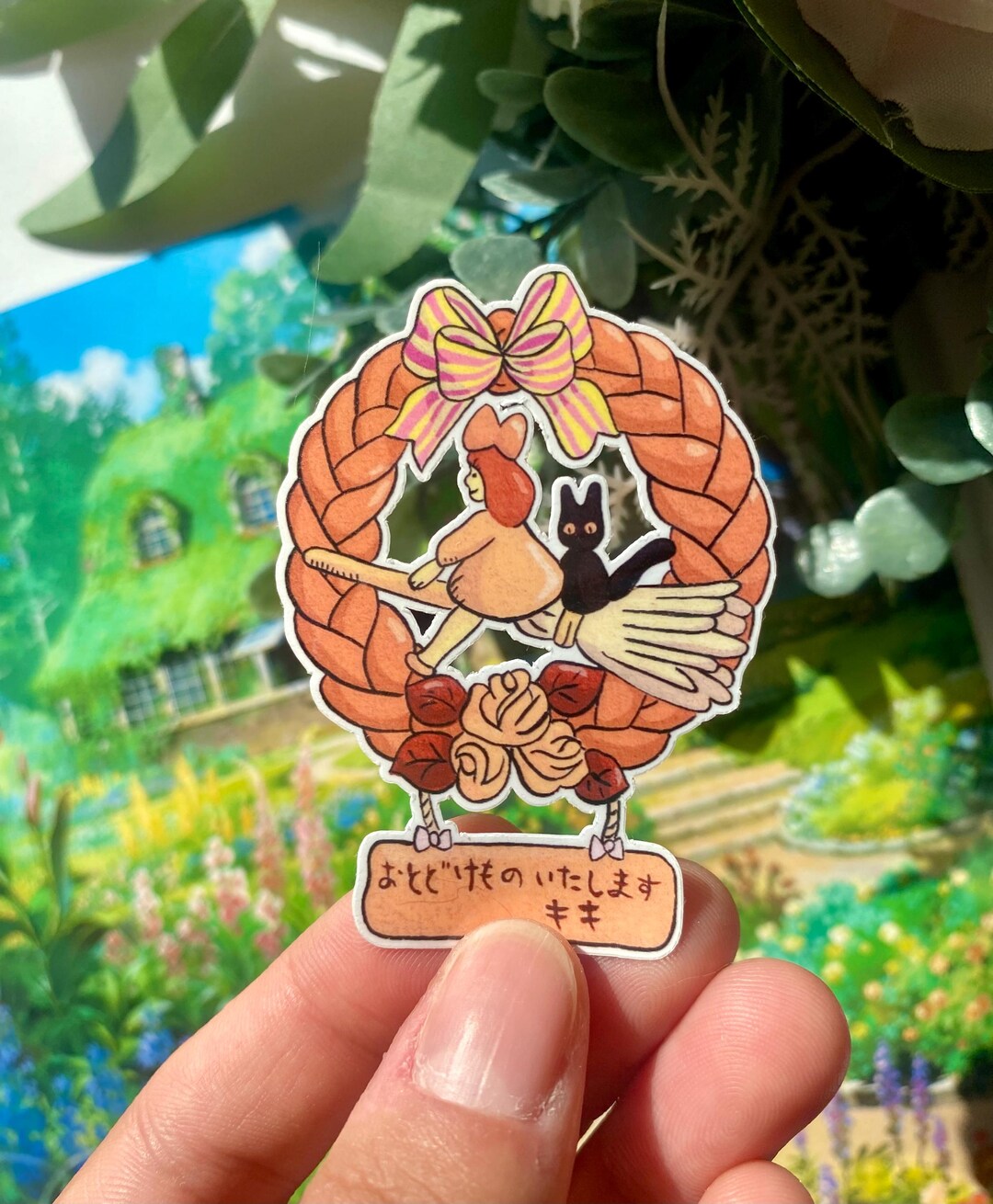Braided Bread Wreath Broom Girl Sticker – Cottagecore Witch Flying With ...