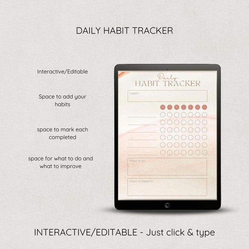 Editable Daily Habit Tracker | Interactive Watercolor Peachy Pink ...