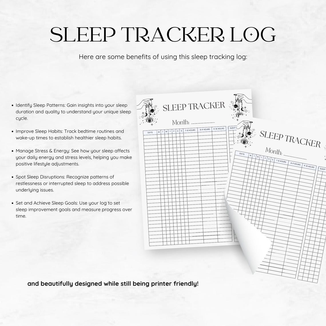 Printable Monthly Sleep Tracking Log Worksheet Printer-friendly Sleep ...