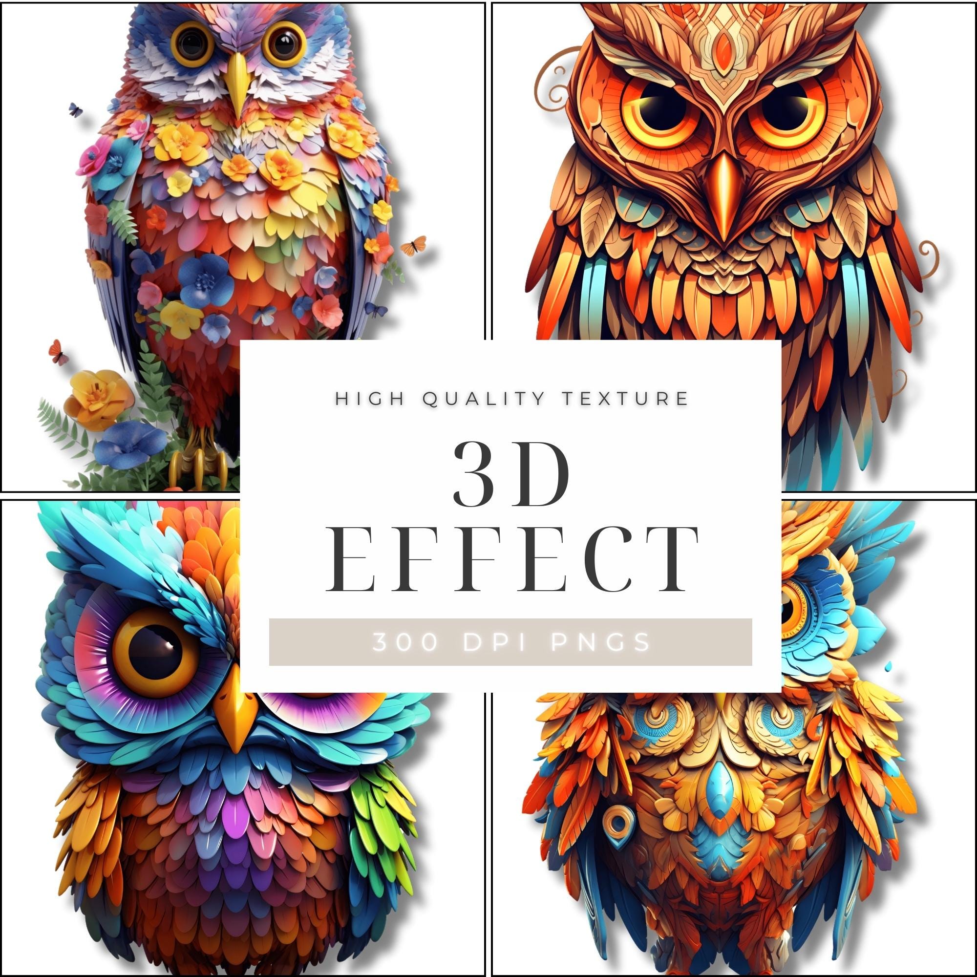 3D Owl Clipart Pack, High Quality Animal Image, 300 Dpi Graphics ...