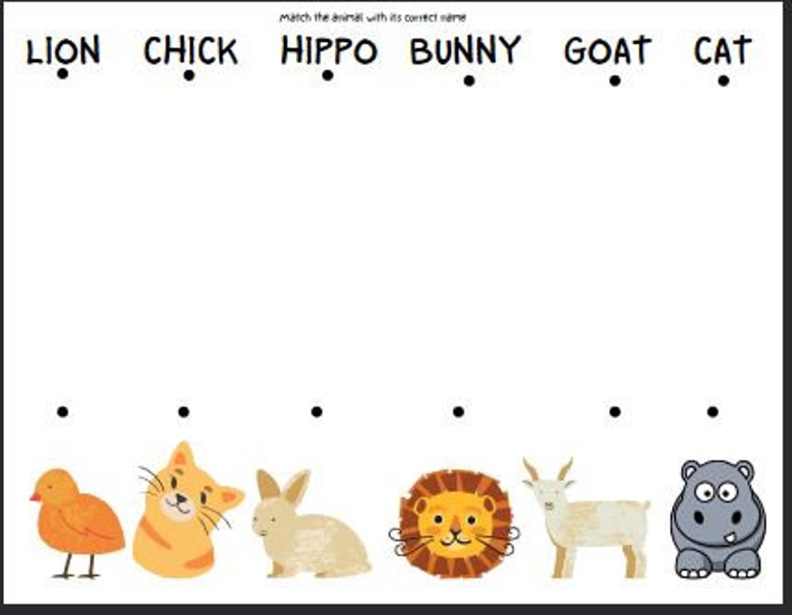Animal to Word Matching Line Drawing Game for Kids. Printable ...