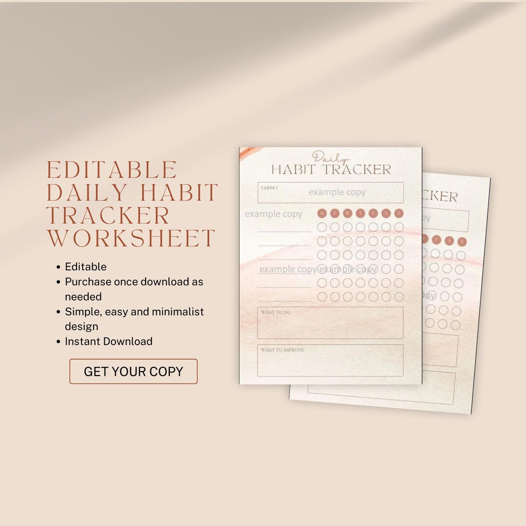 Editable Daily Habit Tracker | Interactive Watercolor Peachy Pink ...