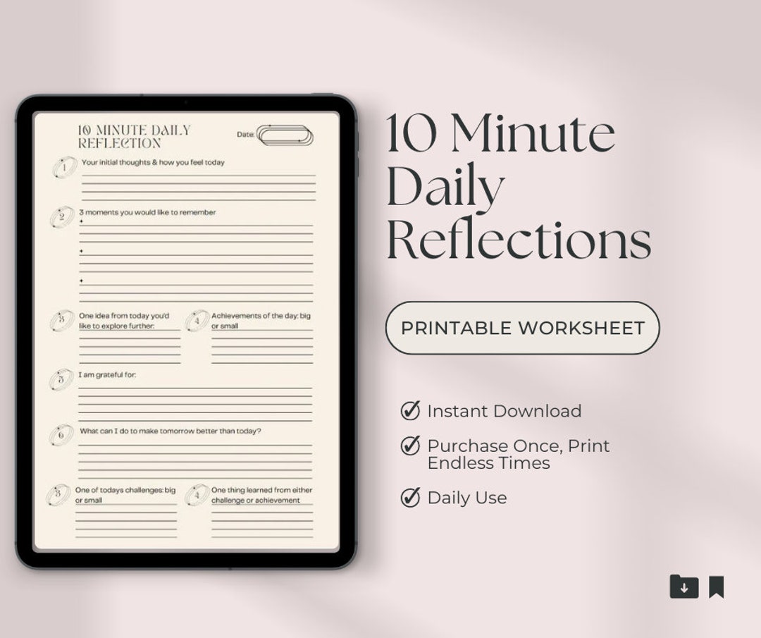 10 Minutes to Reflect on Your Day Worksheet. Printable for Daily Use ...