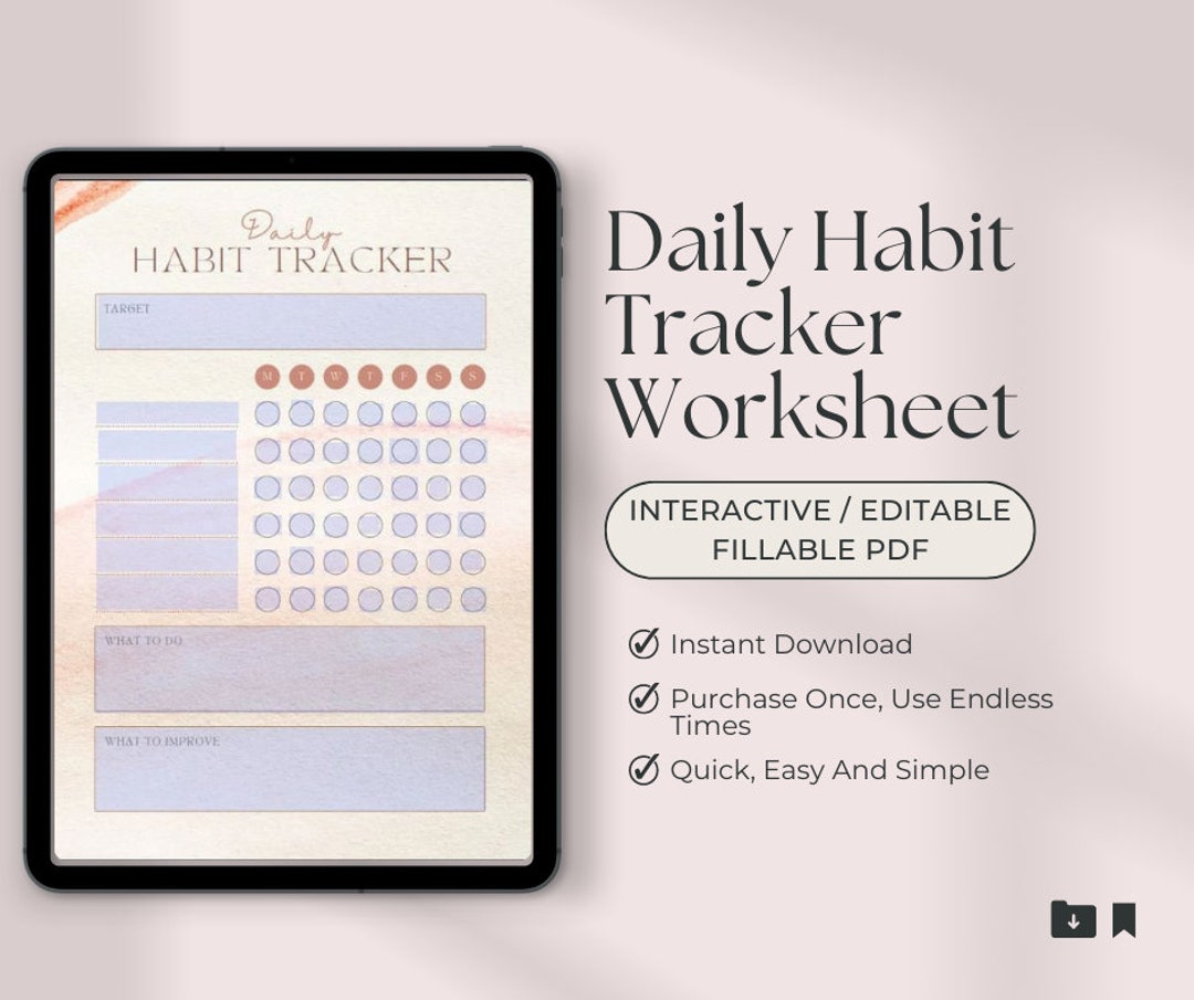 Daily Habit Tracker Worksheet. Interactive / Editable Fillable PDF ...