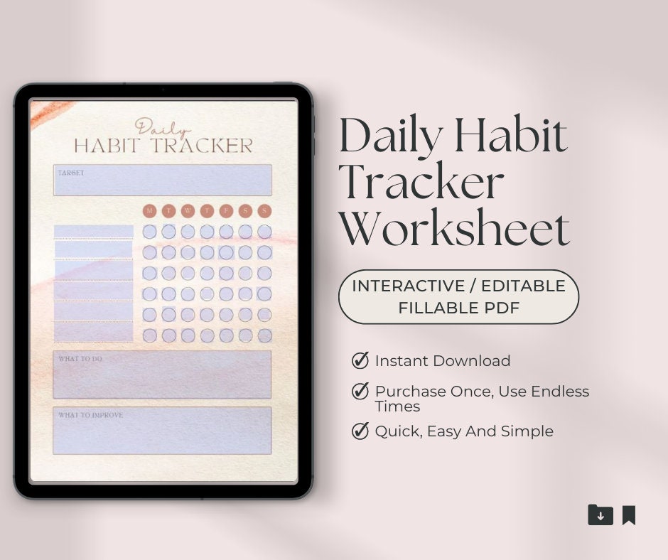 Daily Habit Tracker Worksheet. Interactive / Editable Fillable PDF ...