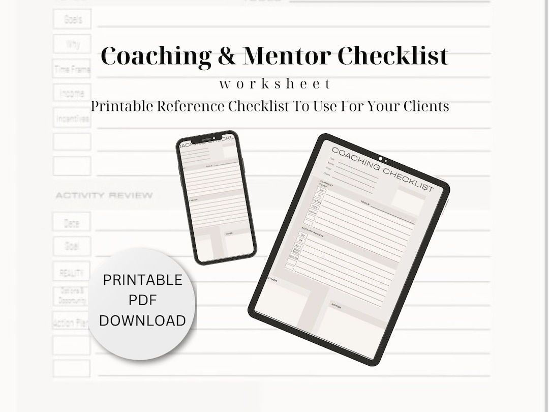 Worksheet for Mentors, Checklist for Coaches, Printable Worksheet ...