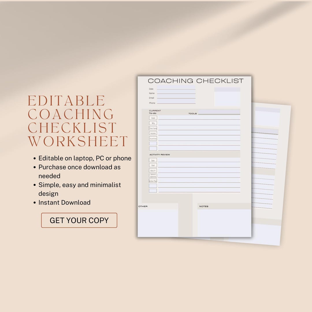 EDITABLE PDF Versatile Coaching Ckecklist Template - Etsy